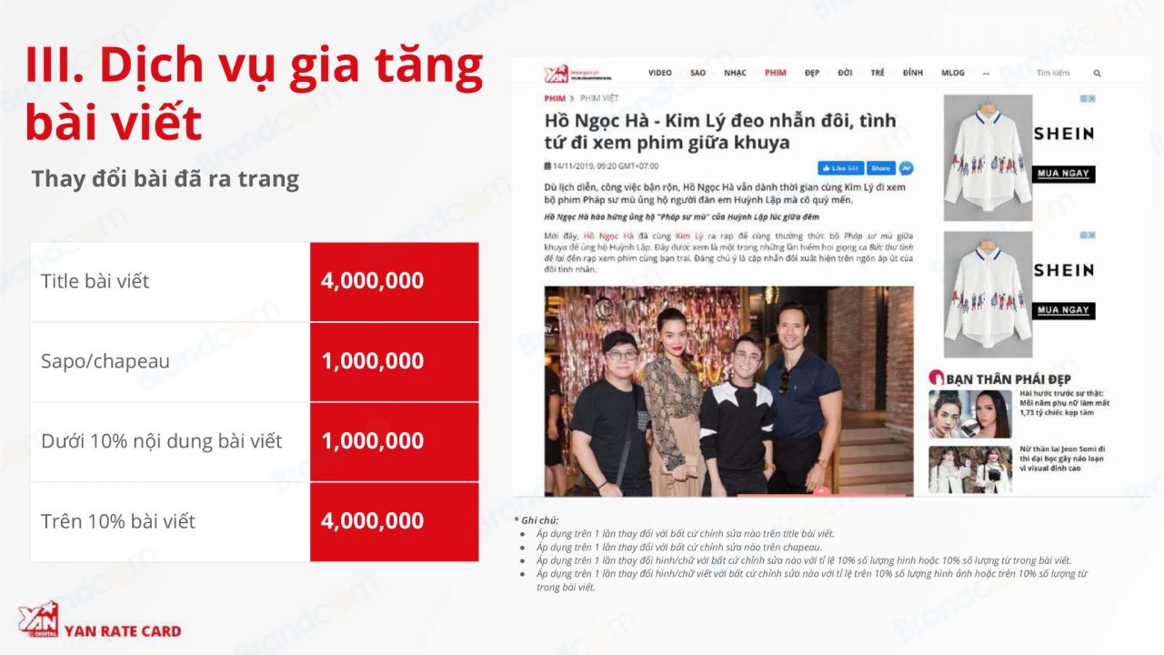 Báo giá quảng cáo báo điện tử yan.vn